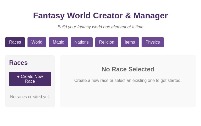 Fantasy World Creator & Manager ― Perchance Generator
