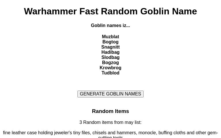 Warhammer Fast Random Goblin Name ― Perchance Generator