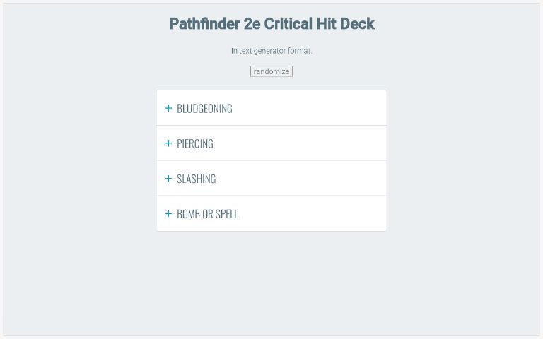 Pathfinder 2e Critical Hit Deck ― Perchance Generator