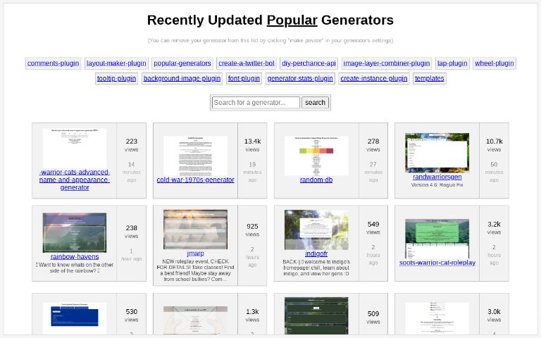 Recently Updated Popular Generators