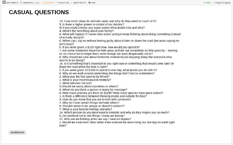 CASUAL QUESTIONS ― Perchance Generator