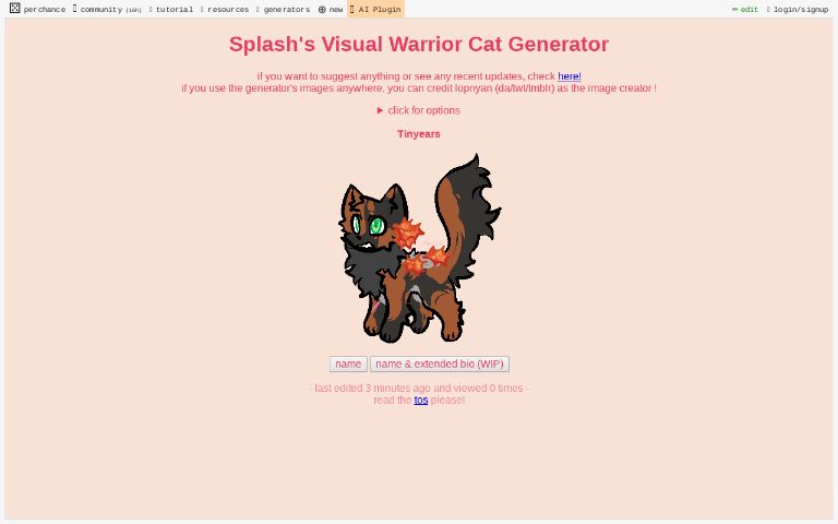 Splash's Visual Warrior Cat Generator