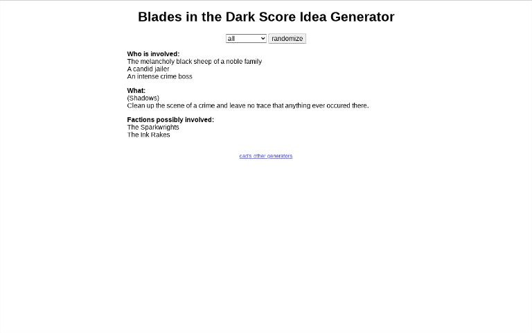 Blades in the Dark Score Idea Generator