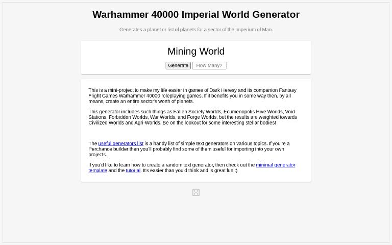 Warhammer 40000 Imperial World Generator