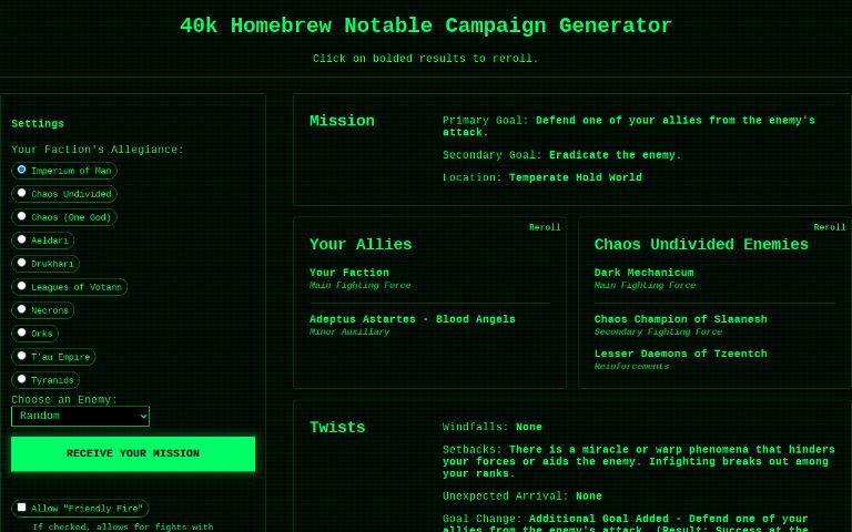 40k Homebrew Notable Campaign Generator