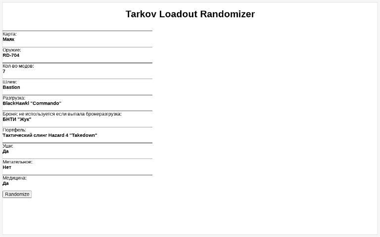 Tarkov Loadout Randomizer ― Perchance Generator
