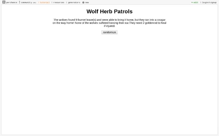 Wolf Herb Patrols ― Perchance Generator