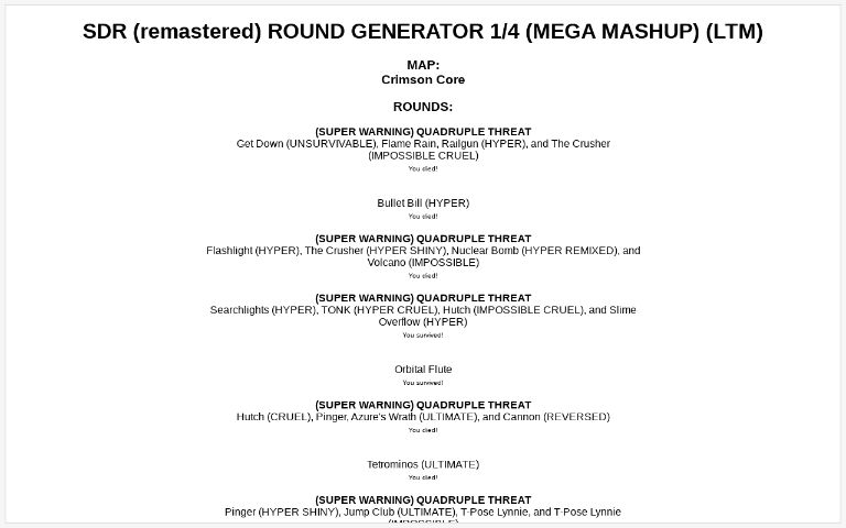SDR (remastered) ROUND GENERATOR 1/4 (MEGA MASHUP) (LTM)