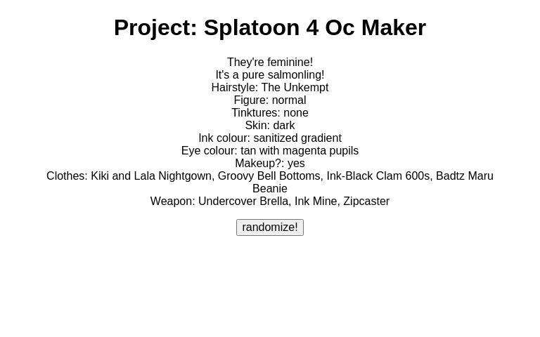 Project: Splatoon 4 Oc Maker ― Perchance Generator
