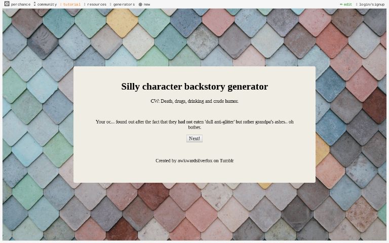 Silly character backstory generator