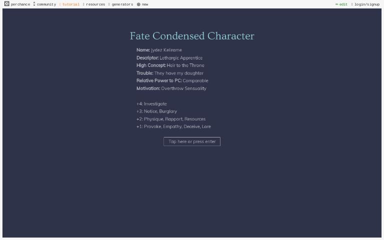 Fate Condensed Character ― Perchance Generator