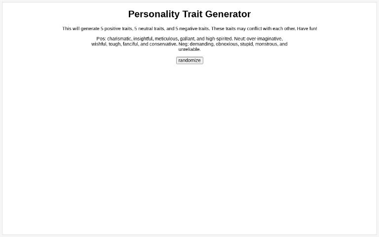 Personality Trait Generator