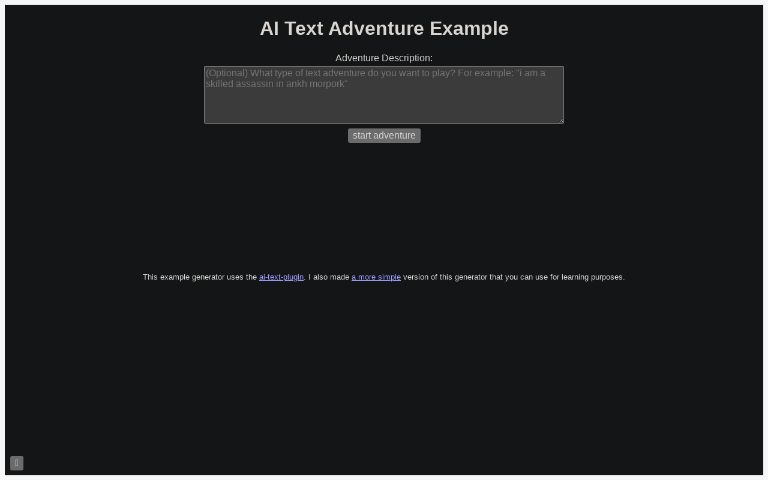 AI Text Adventure Example ― Perchance Generator