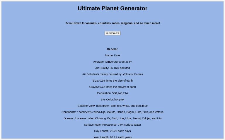 Ultimate Planet Generator