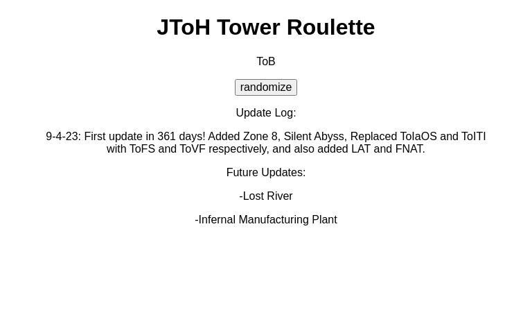 JToH Tower Roulette ― Perchance Generator