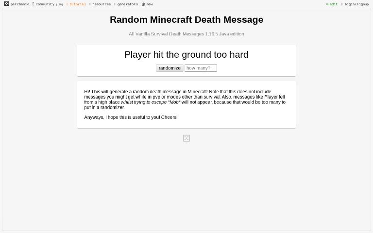 Random Minecraft Death Message ― Perchance Generator