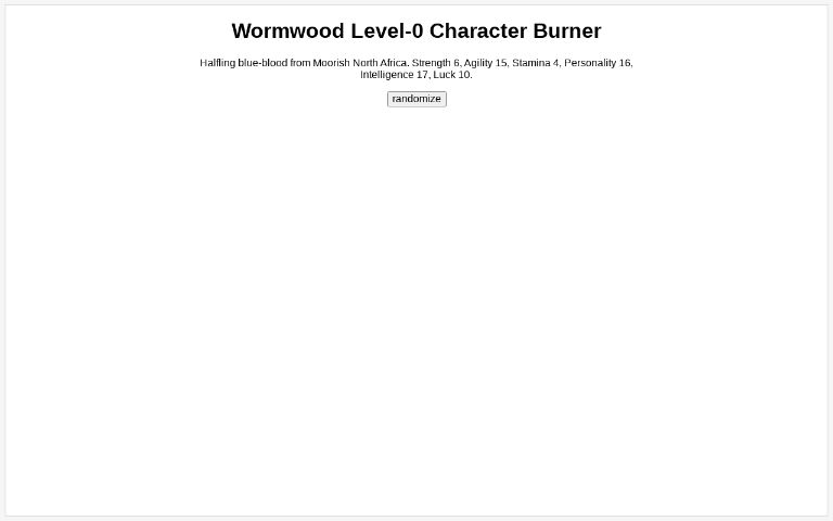 Wormwood Level-0 Character Burner ― Perchance Generator