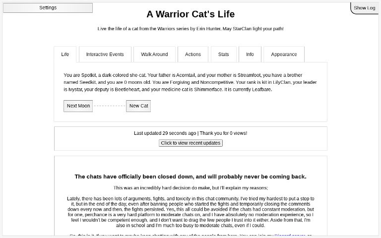 A Warrior Cat's Life ― Perchance Generator