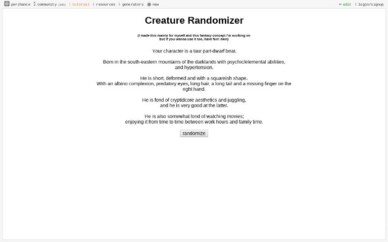 Creature Randomizer ― Perchance Generator