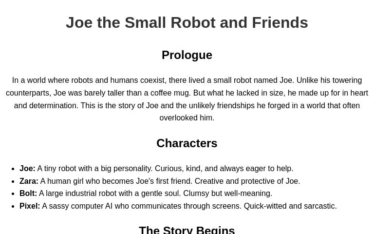 Joe the Small Robot and Friends ― Perchance Generator