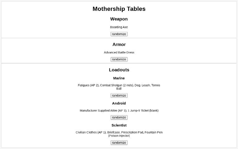 Mothership Tables ― Perchance Generator