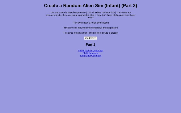 Create a Random Alien Sim (Infant) (Part 2) ― Perchance Generator