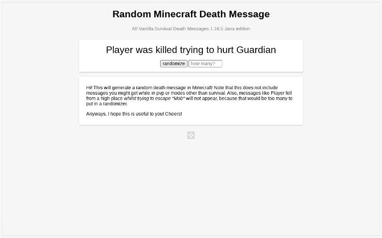 Random Minecraft Death Message ― Perchance Generator