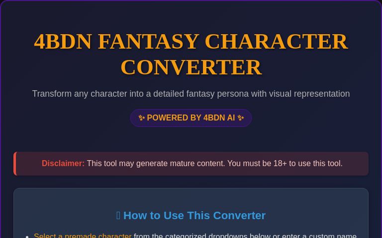 4BDN FANTASY CHARACTER CONVERTER ― Perchance Generator