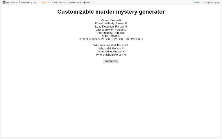 Customizable murder mystery generator