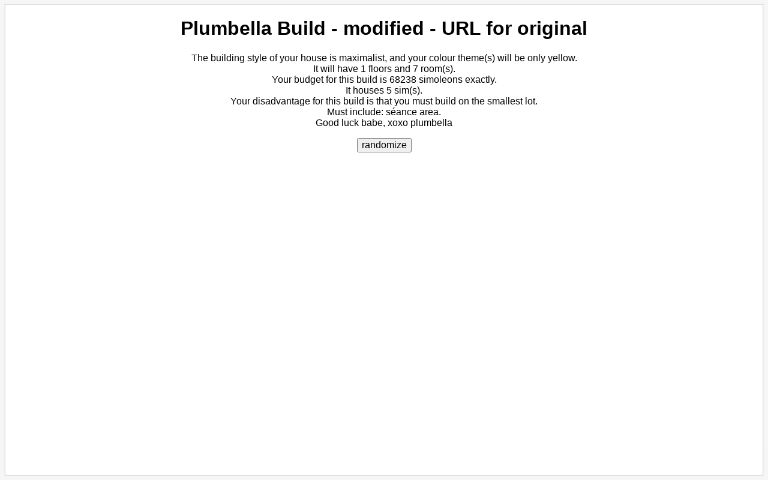 Plumbella Build - modified - URL for original ― Perchance Generator