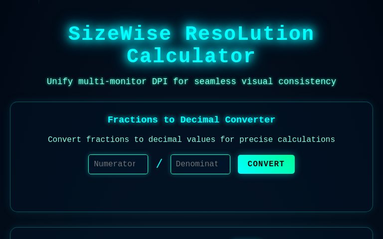 SizeWise ResoLution Calculator ― Perchance Generator