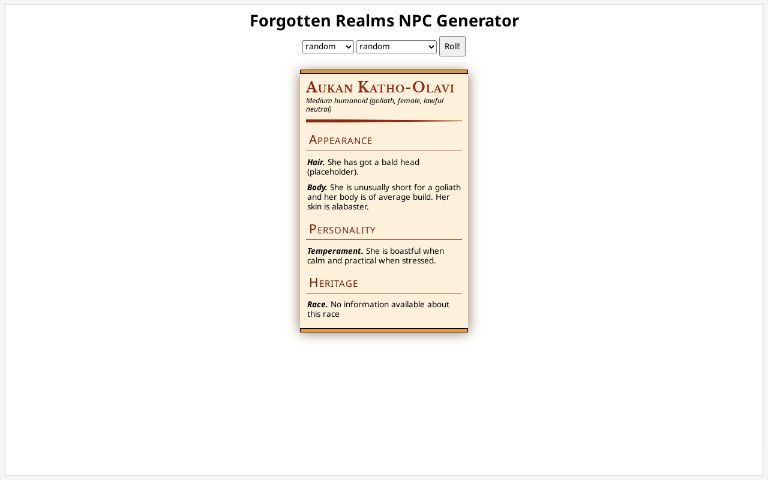 Forgotten Realms NPC Generator
