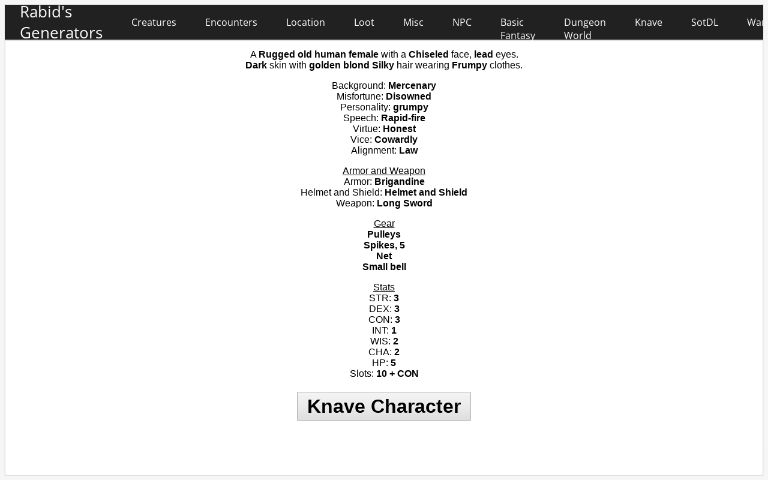 Knave Character ― Perchance Generator