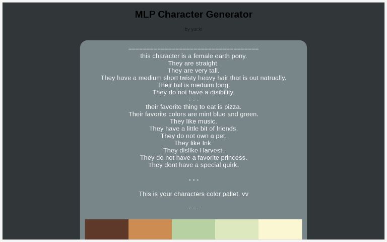 MLP Character Generator