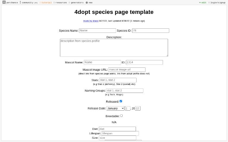 4dopt species page template ― Perchance Generator