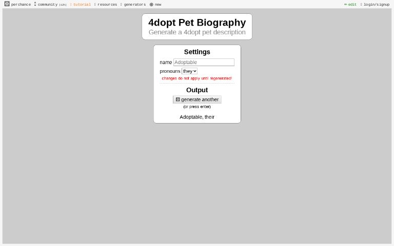 4dopt Pet Biography ― Perchance Generator