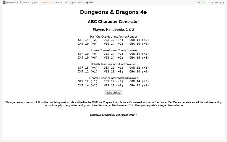Dungeons & Dragons 4e ― Perchance Generator