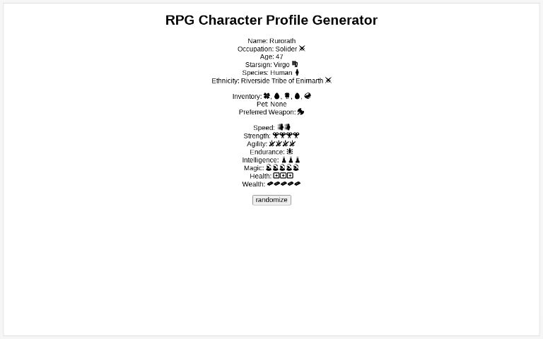 RPG Character Profile Generator