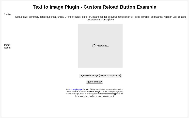 Text to Image Plugin - Custom Reload Button Example