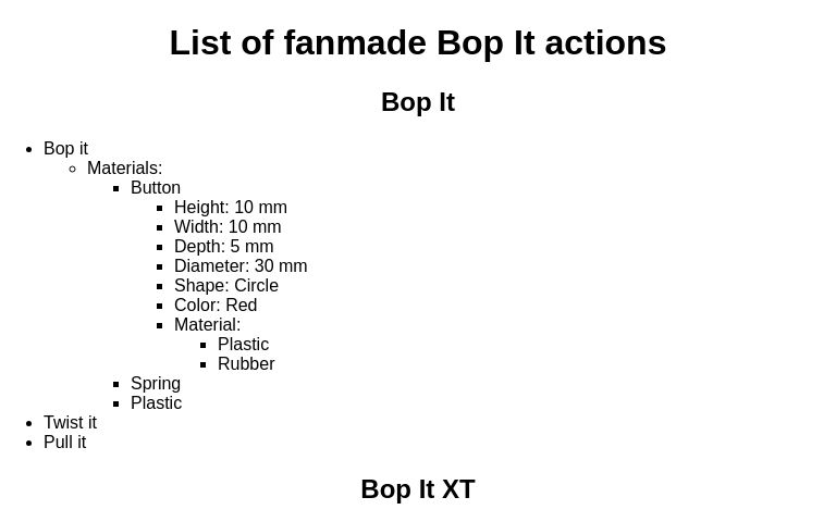 List of fanmade Bop It actions ― Perchance Generator