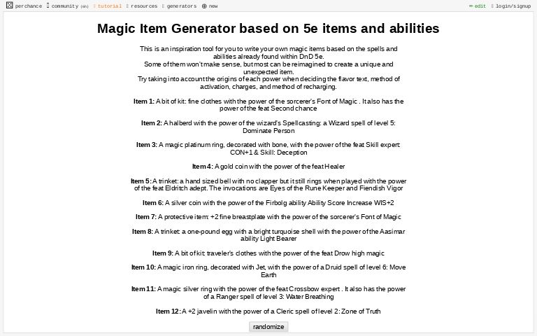 Magic Item Generator based on 5e items and abilities