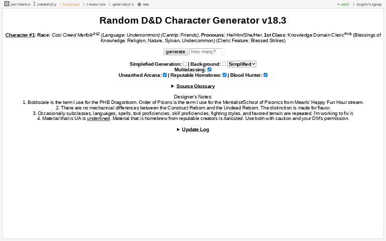 Random D&D Character Generator v18.3