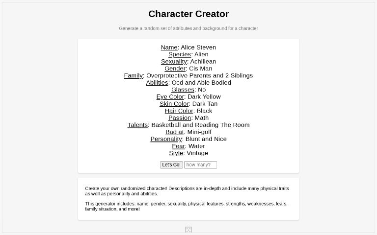 Character Creator ― Perchance Generator