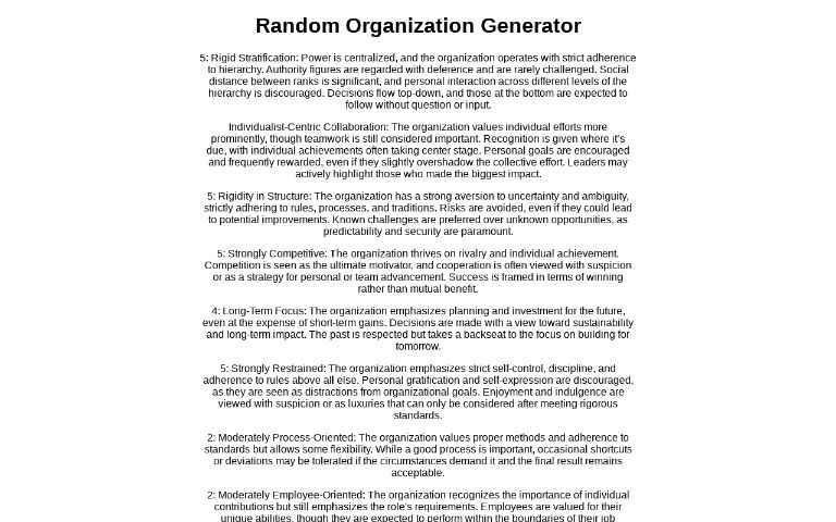Random Organization Generator