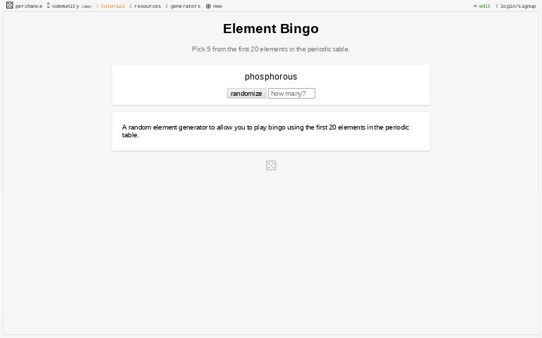 Element Bingo ― Perchance Generator