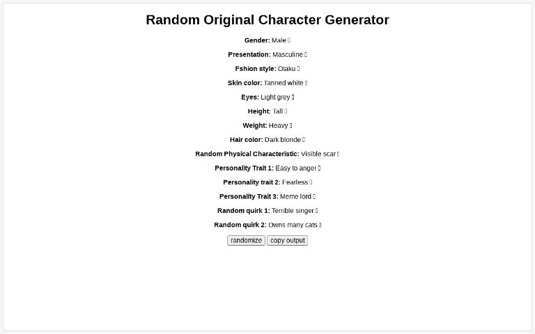 Random Original Character Generator