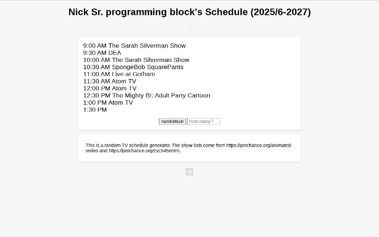 Nick Sr. programming block's Schedule (2025/6-2027) ― Perchance Generator