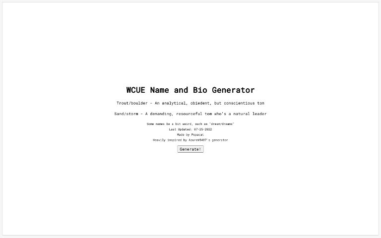 WCUE Name and Bio Generator