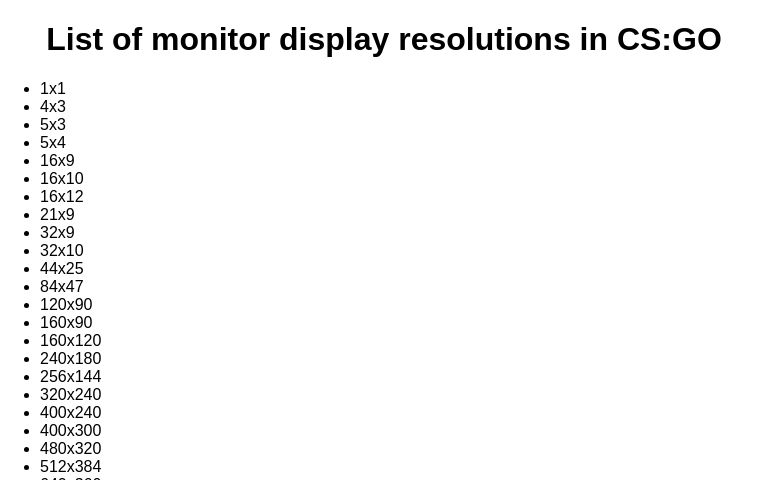 List of monitor display resolutions in CS:GO ― Perchance Generator