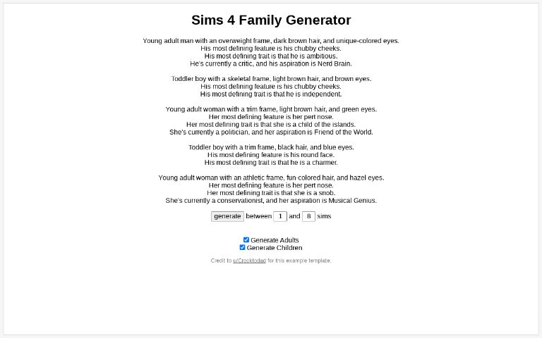 Sims 4 Family Generator